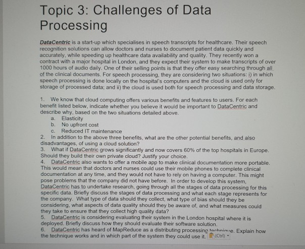 Solved Topic 3: Challenges of Data Processing DataCentric is | Chegg.com