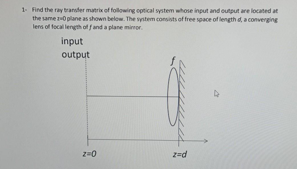 Solved 1. Find the ray transfer matrix of following optical | Chegg.com