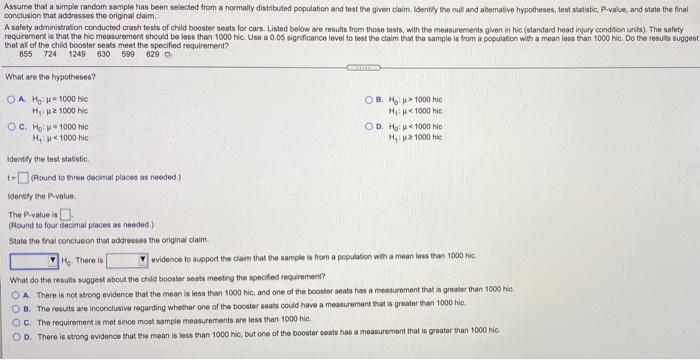 Solved First drop down option is either "fail to reject" or | Chegg.com