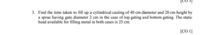 Solved Find the time taken to fill up a cylindrical casting | Chegg.com