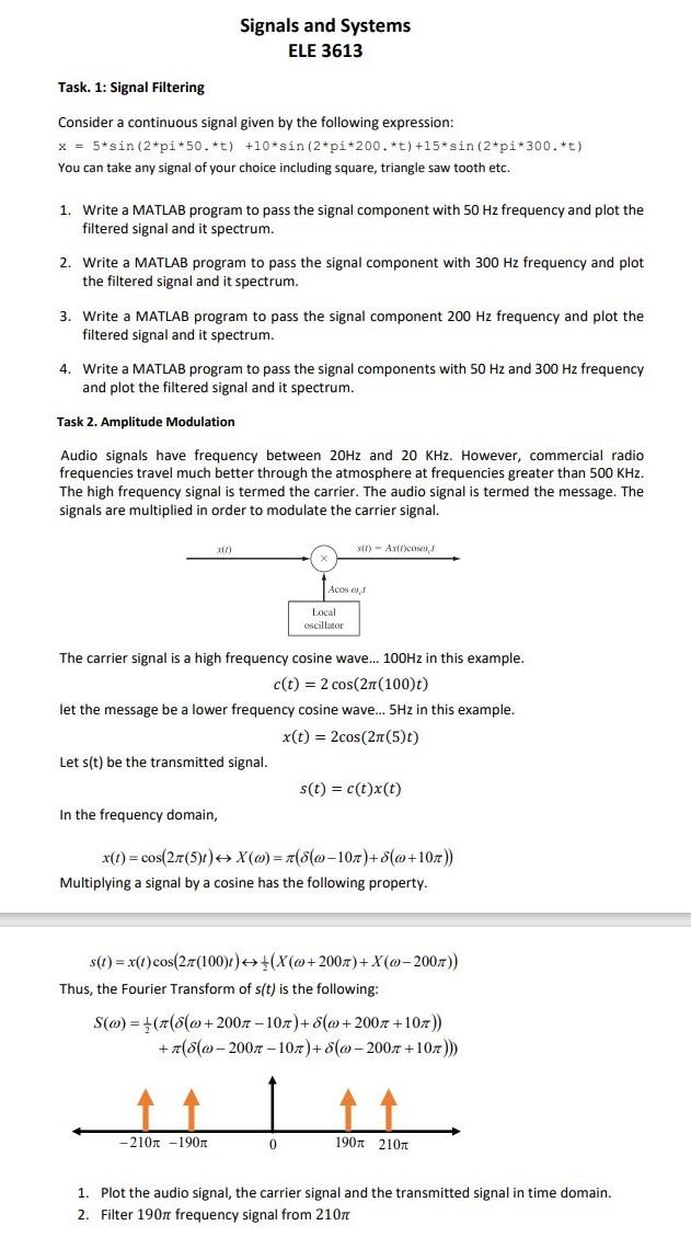 Solved Task. 1: Signal Filtering Consider a continuous | Chegg.com