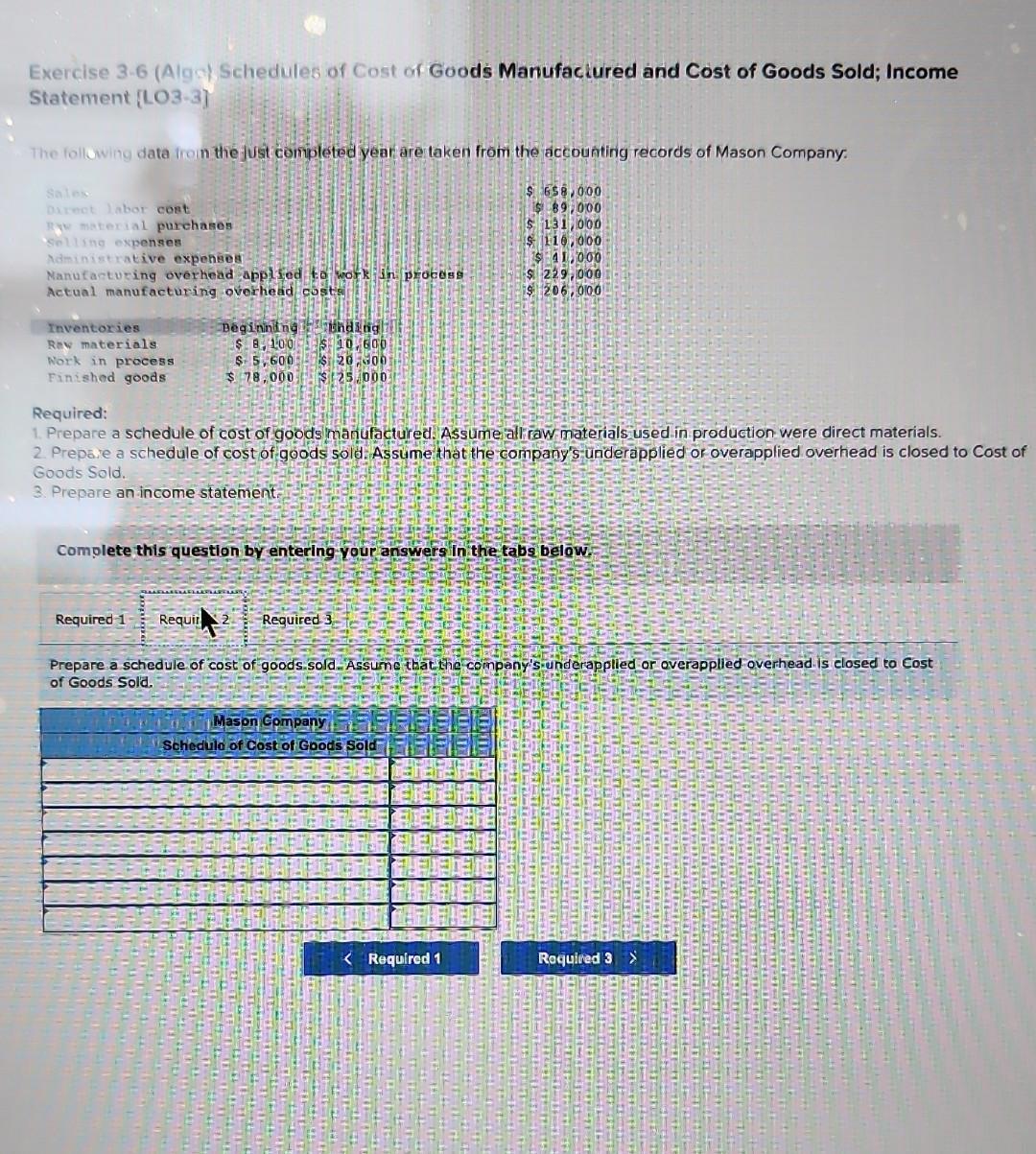 Solved Exercise 3-6 (Algo) Schedules of Cost of Goods | Chegg.com