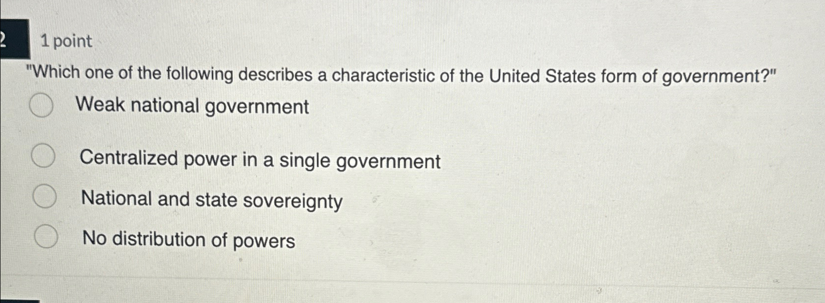 Solved 1 ﻿point"Which one of the following describes a | Chegg.com