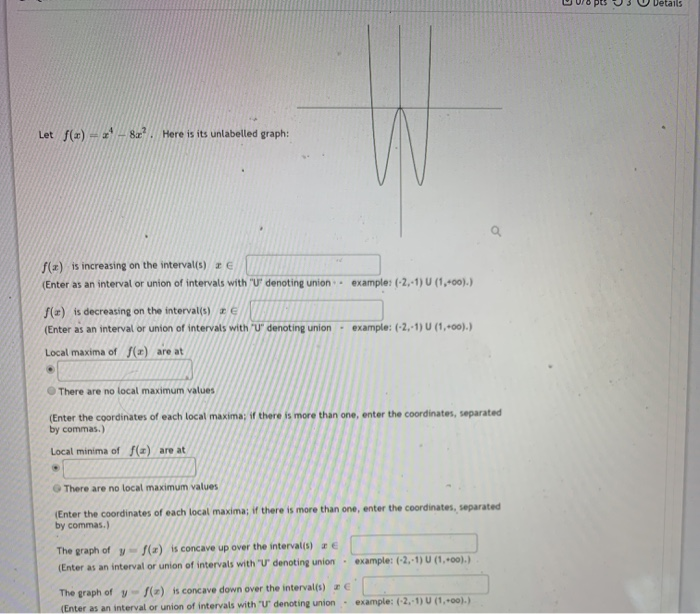 Solved Details Let f() 8x Here is its unlabelled graph: a | Chegg.com