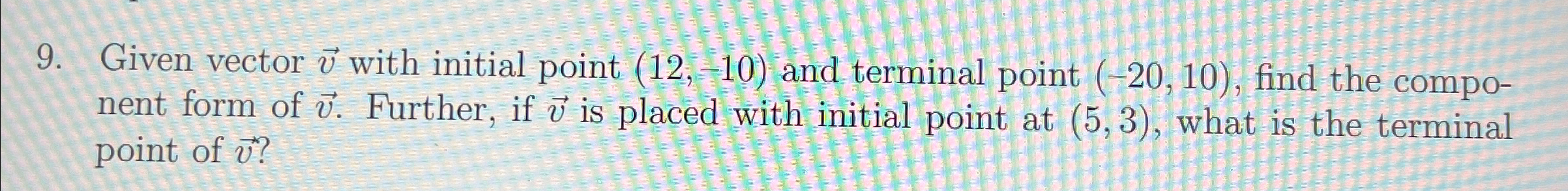 Given vector vec(v) ﻿with initial point (12,-10) ﻿and | Chegg.com