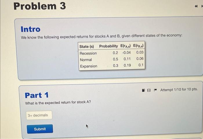 Solved Intro We know the following expected returns for | Chegg.com