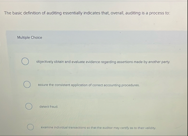 Solved The basic definition of auditing essentially | Chegg.com