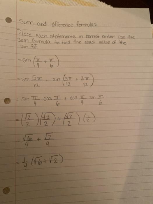 Solved Sum and difference formulas Place each statements in | Chegg.com