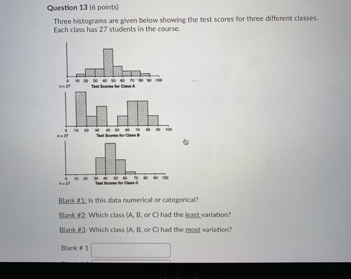 Solved Question 13 (6 points) Three histograms are given | Chegg.com