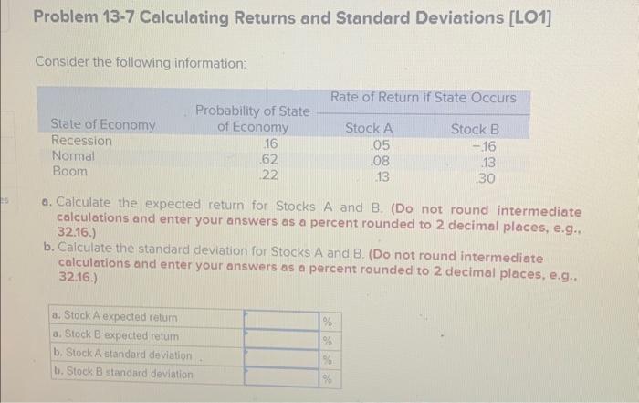 Solved Problem 13-7 Calculating Returns and Standard | Chegg.com