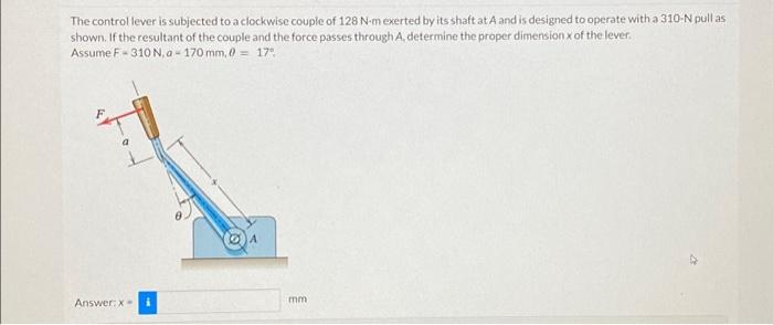 Solved The control lever is subjected to a clockwise couple | Chegg.com