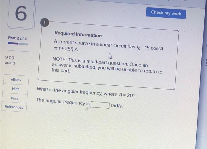 Solved 6 Part 2 of 4 9.09 points eBook Hint Print References | Chegg.com