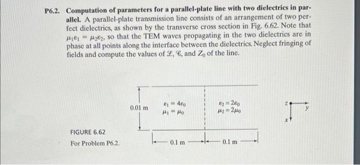Solved P6.2. Computation of parameters for a parallel-plate | Chegg.com