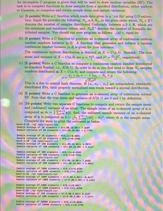 Solved An incomplete program is given that will be used to | Chegg.com