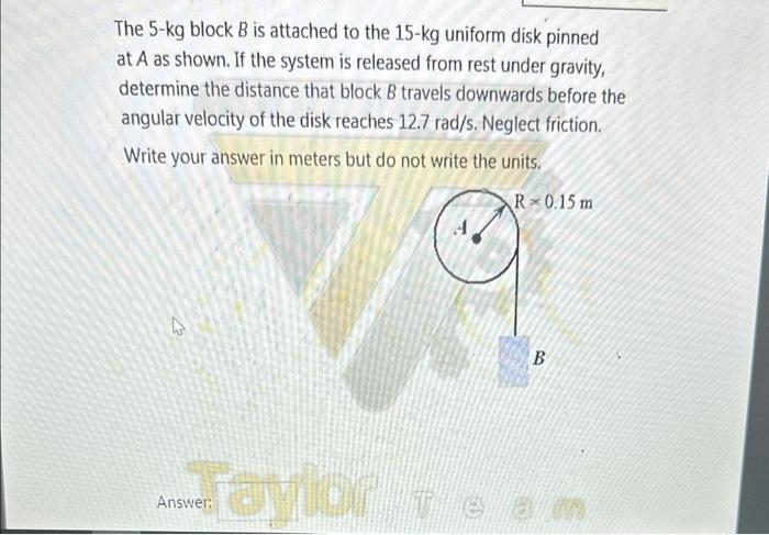 Solved The 5−kg block B is attached to the 15−kg uniform | Chegg.com