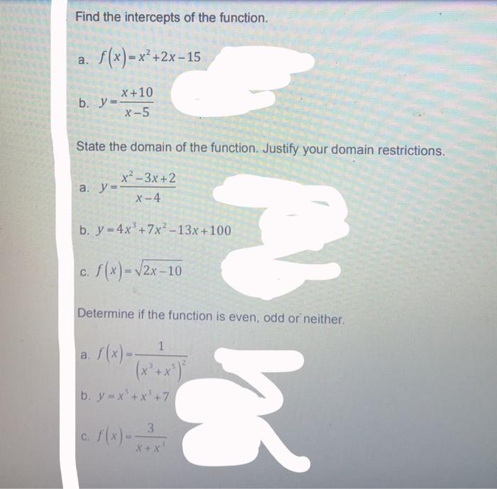 Solved Find The Intercepts Of The Function A F X X2 2x−15