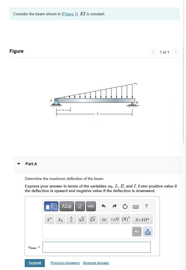 Solved Consider the beam shown in (Figure 1). EI ﻿is | Chegg.com