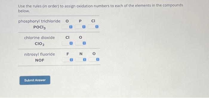 Solved Use the rules (in order) to assign oxidation numbers | Chegg.com