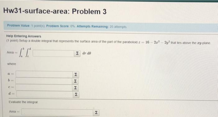 Solved Hw31-surface-area: Problem 3 Problem Value: 1 | Chegg.com
