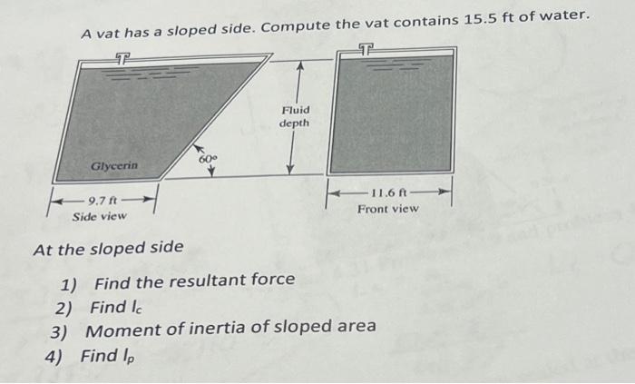 Solved A vat has a sloped side. Compute the vat contains | Chegg.com