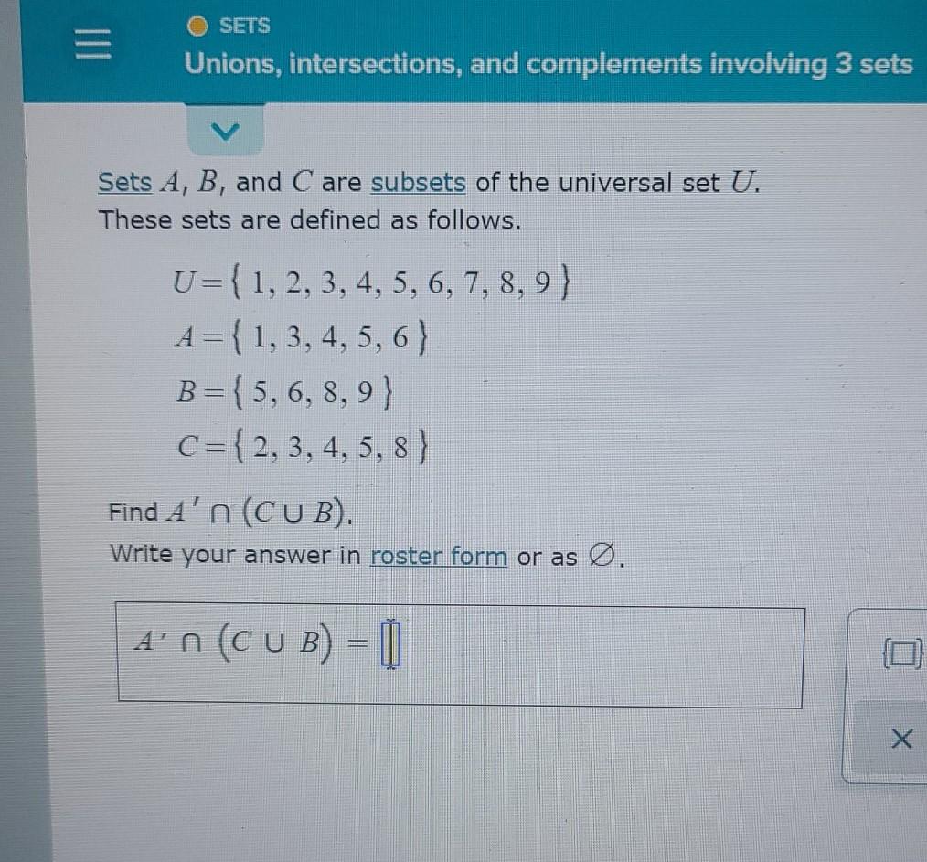 Solved SETS Unions, intersections, and complements involving | Chegg.com Solved SETS Unions, intersections, and complements involving | Chegg.com