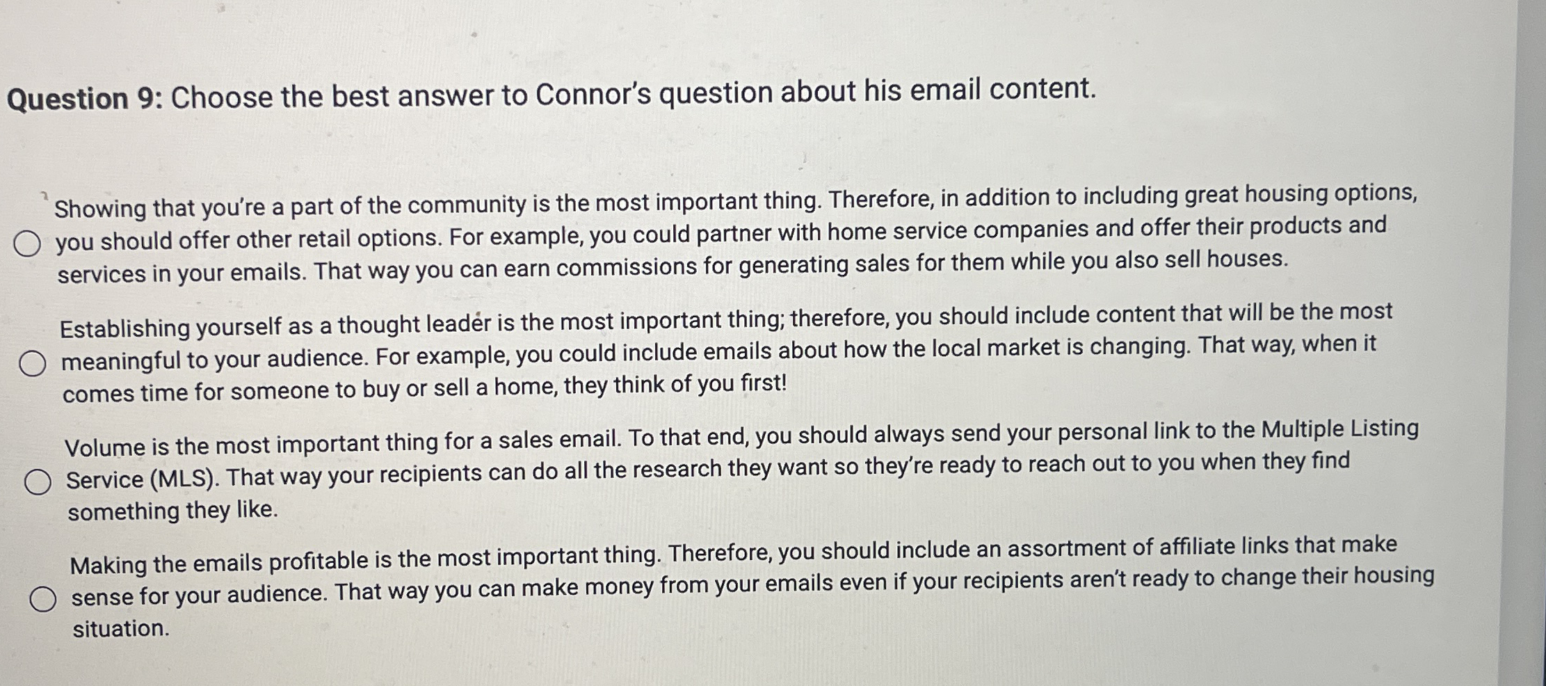 Solved Question 9: Choose the best answer to Connor's | Chegg.com