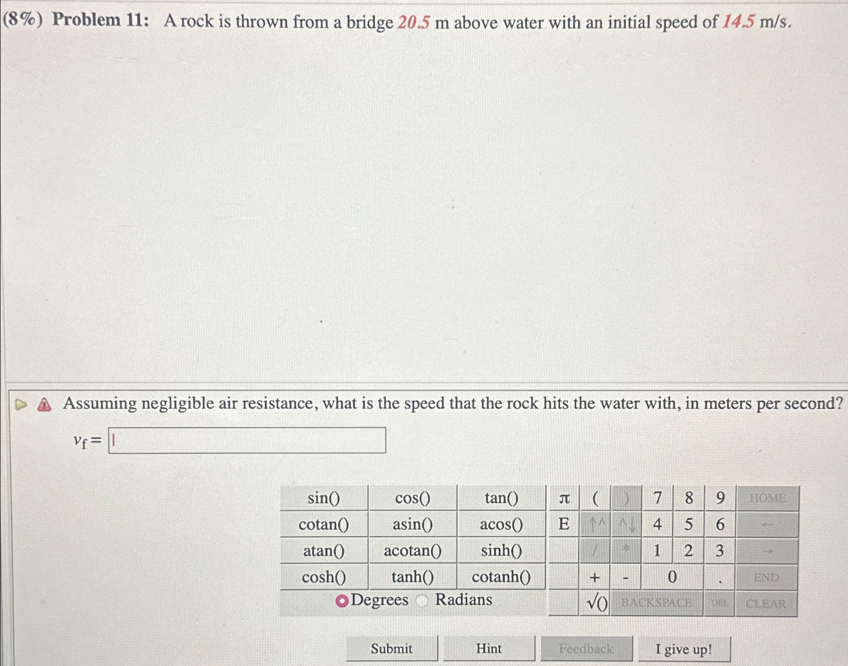 Solved Assuming negligible air resistance, what is the speed | Chegg.com