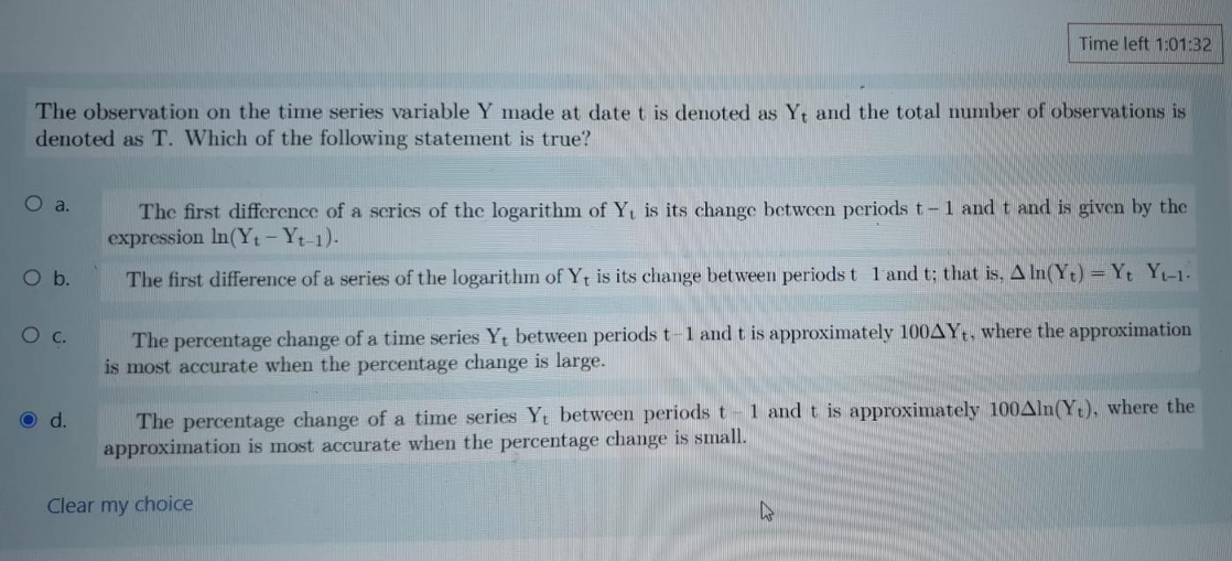 Solved The observation on the time series variable Y ﻿made | Chegg.com