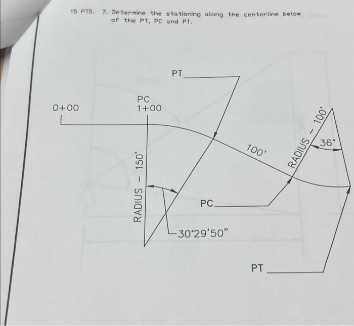 Solved 15 PTS. 7. Determine the stationing along the | Chegg.com