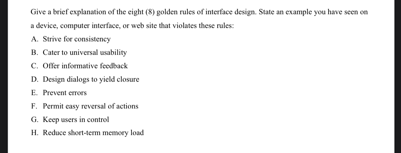 Solved Give a brief explanation of the eight (8) ﻿golden | Chegg.com