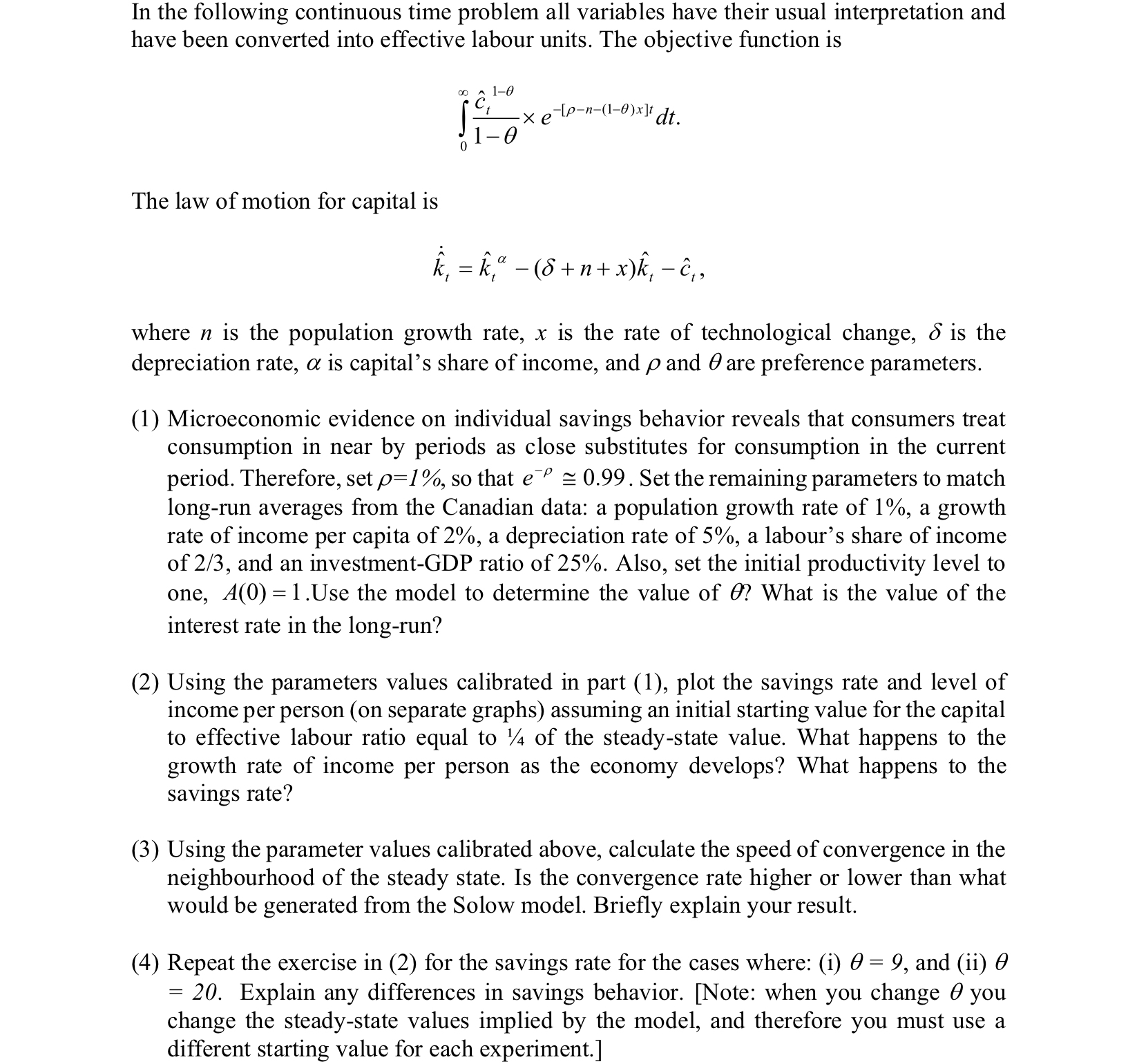 Solved In the following continuous time problem all | Chegg.com