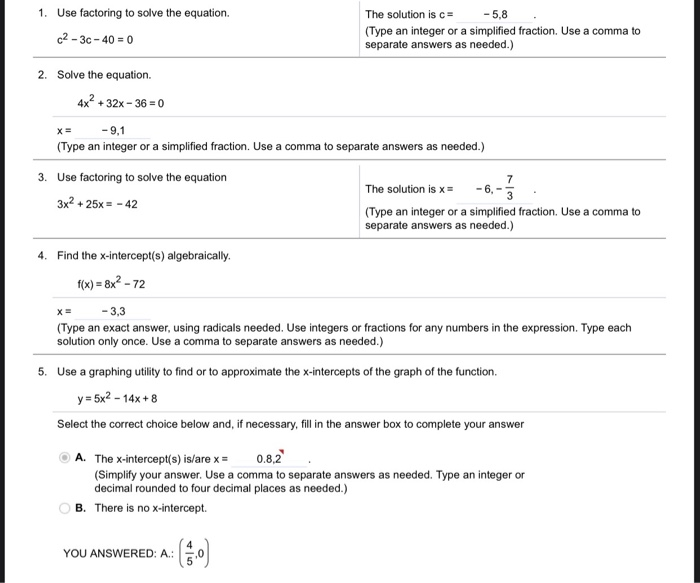 Solved 1. Use factoring to solve the equation. c2-3c-40 = 0 | Chegg.com
