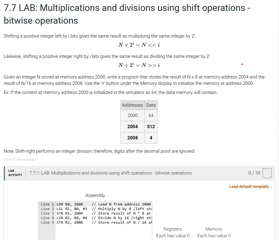 Solved 7.7 ﻿LAB: Multiplications and divisions using shift | Chegg.com