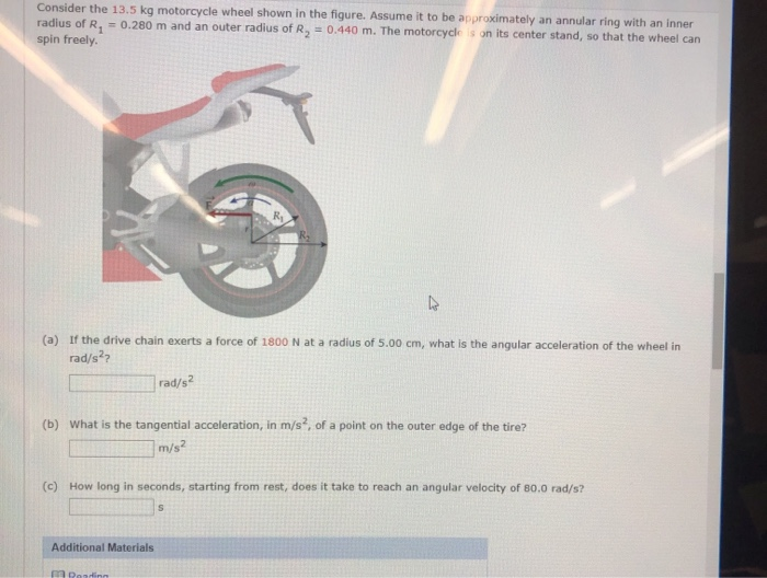 Solved Consider the 13.5 kg motorcycle wheel shown in the | Chegg.com
