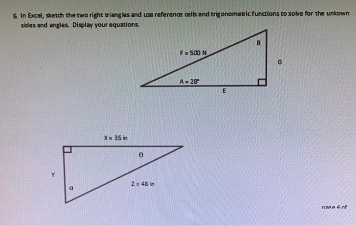 Solved 6. In Excel, sketch the two right triangles and use | Chegg.com