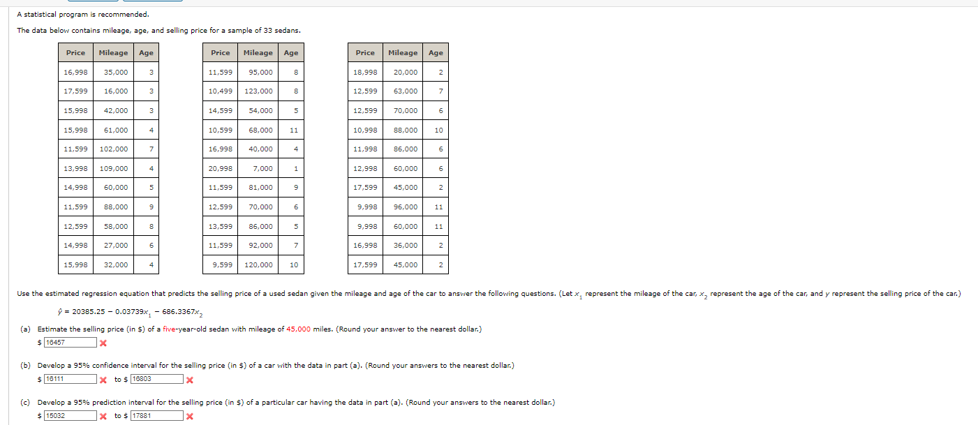 Solved A statistical program is recommended.The data below | Chegg.com
