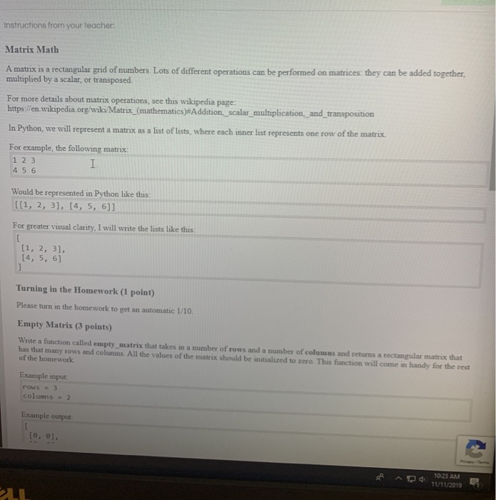 Solved Instructions from your teacher: Matrix Math A matrix | Chegg.com