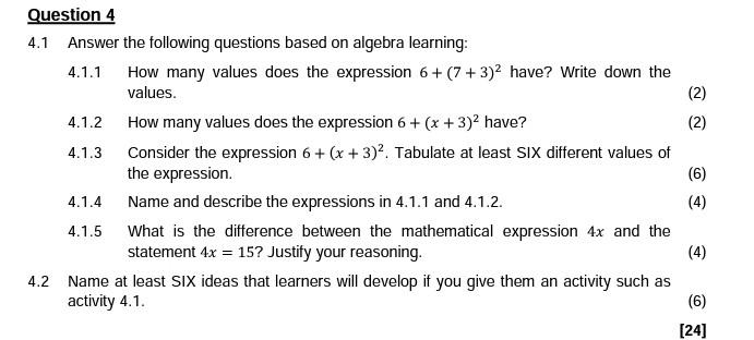 Solved Question 4 4.1 Answer the following questions based | Chegg.com