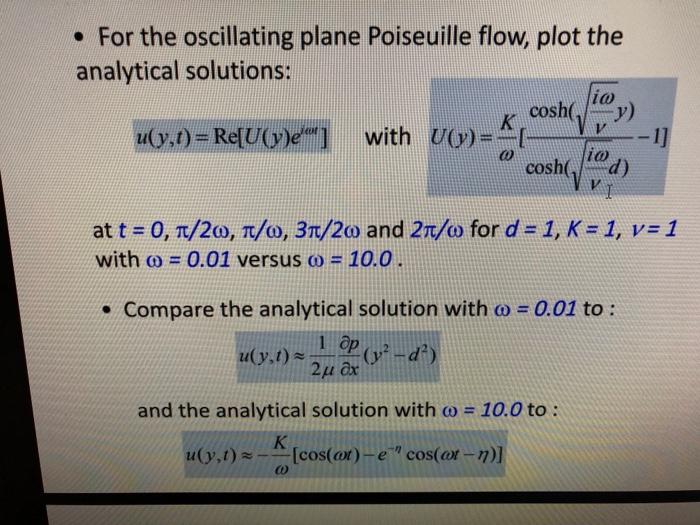 For the oscillating plane Poiseuille flow, plot the | Chegg.com