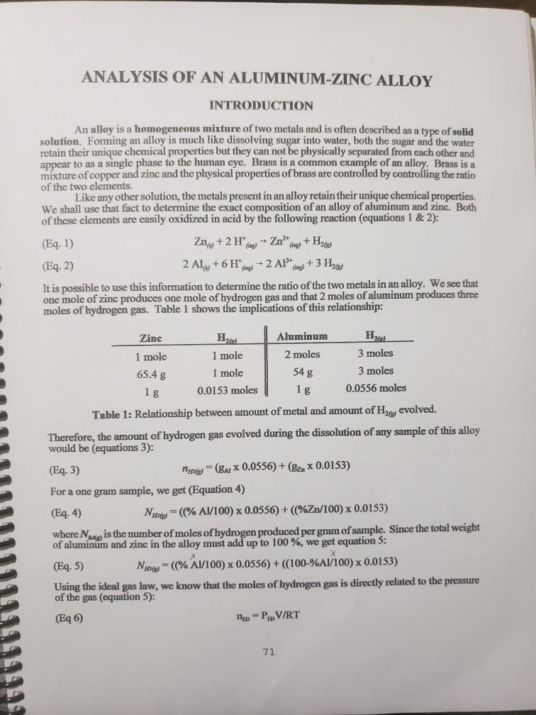 Solved Data Report Sheet Analysis of an Aluminum-Zinc Alloy | Chegg.com