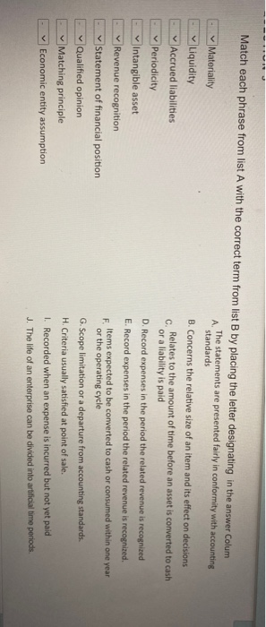 Solved A Match each phrase from list A with the correct term | Chegg.com