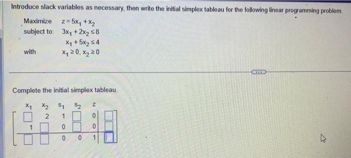 Solved Introduce slack variables as necessary, then write | Chegg.com