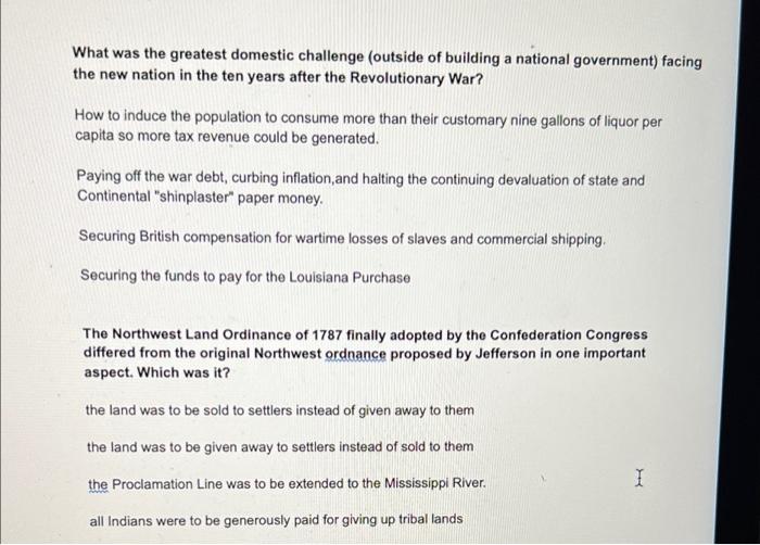 Solved What was the greatest domestic challenge (outside of | Chegg.com