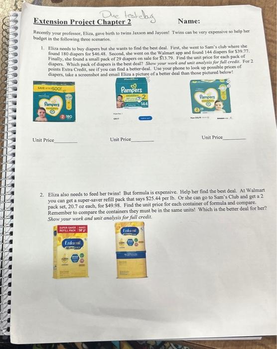 Solved Extension Project Chapter 2 Name: Recently your | Chegg.com