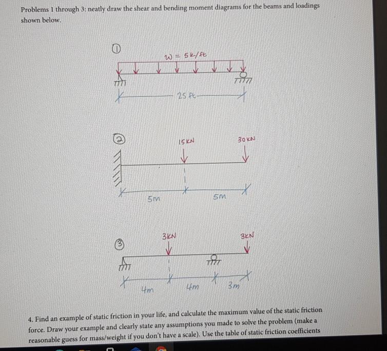 Solved Problems 1 through 3: neatly draw the shear and | Chegg.com