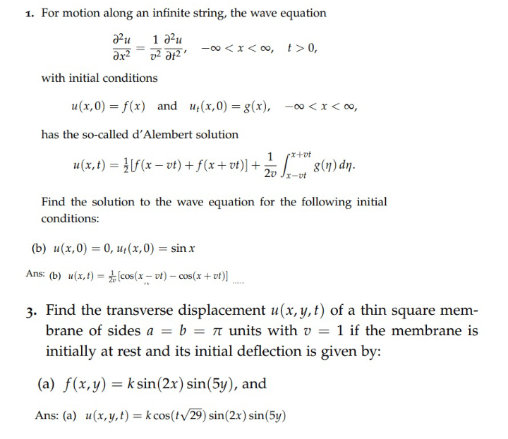 Solved 1. For motion along an infinite string, the wave | Chegg.com