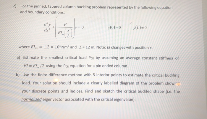 Solved 2) For the pinned, tapered column buckling problem | Chegg.com
