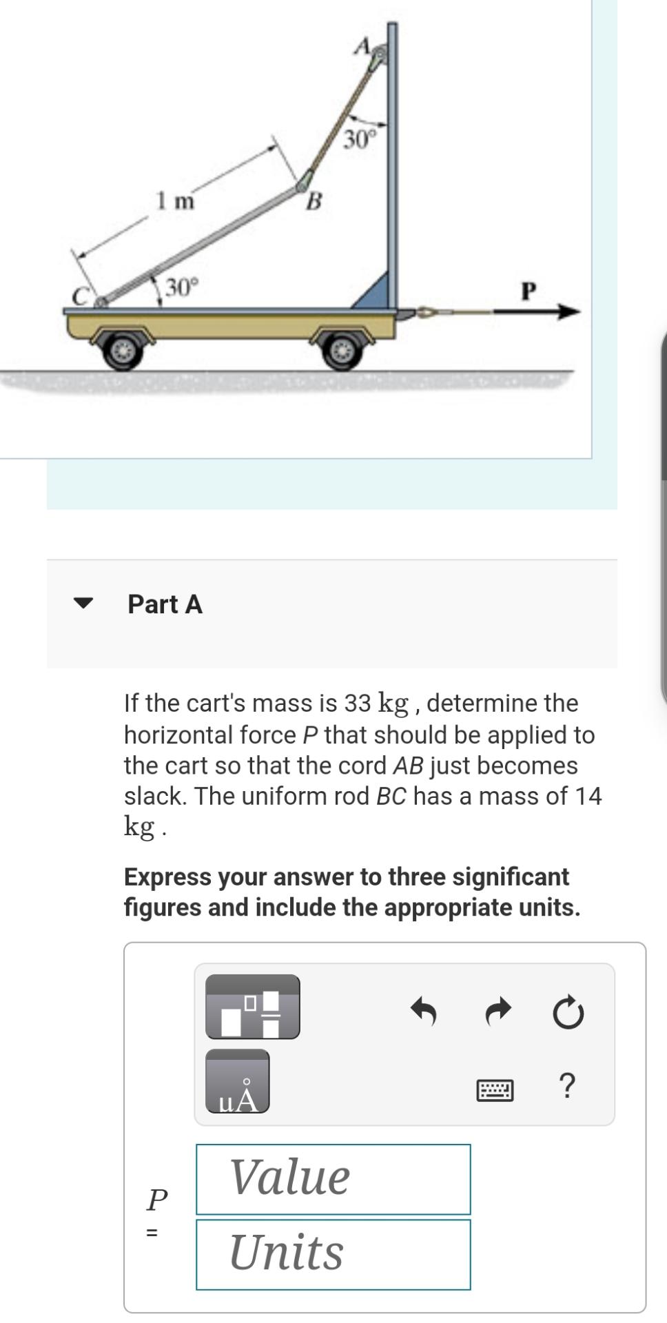 Part AIf the cart's mass is 33kg, ﻿determine the | Chegg.com