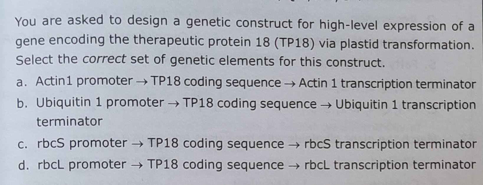 Solved You are asked to design a genetic construct for | Chegg.com