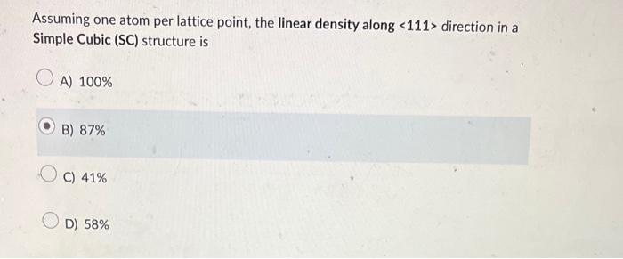 Solved Assuming one atom per lattice point, the linear | Chegg.com